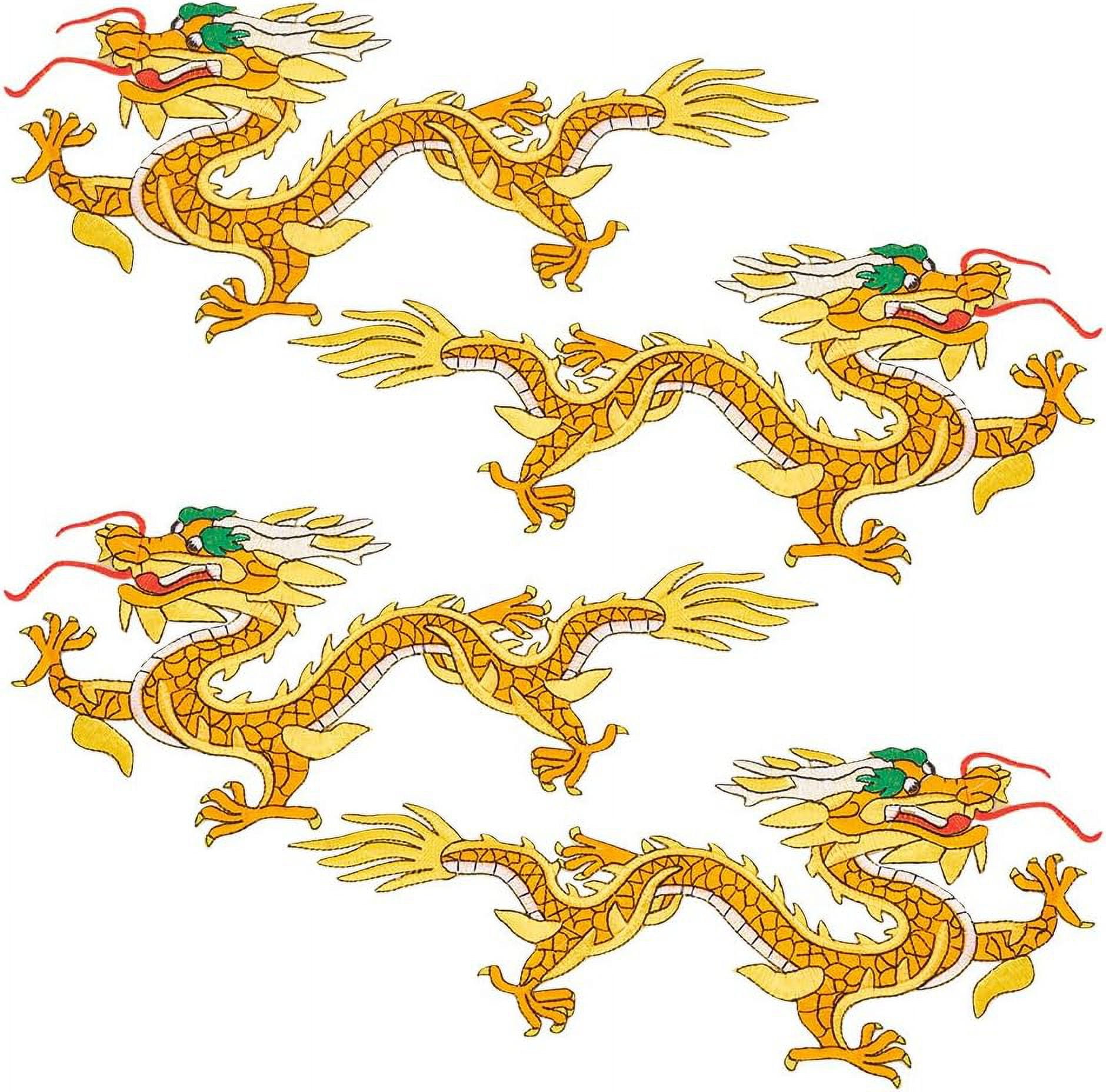 4 Pcs Chinese Dragon Embroidered Appliques Large Gold Dragon Patch Iron on/Sew on Repair Patches ...