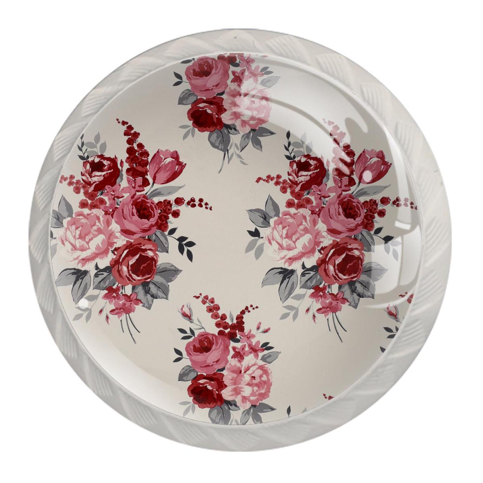 4 Pcs Chiswick Cranberry Floral Knobs for Kitchen Cabinet Cupboard ...