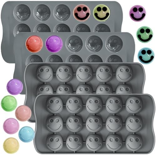 4 Pcs Chocolate Silicone Molds: 3D Smiley Face, Non-stick, for Themed ...