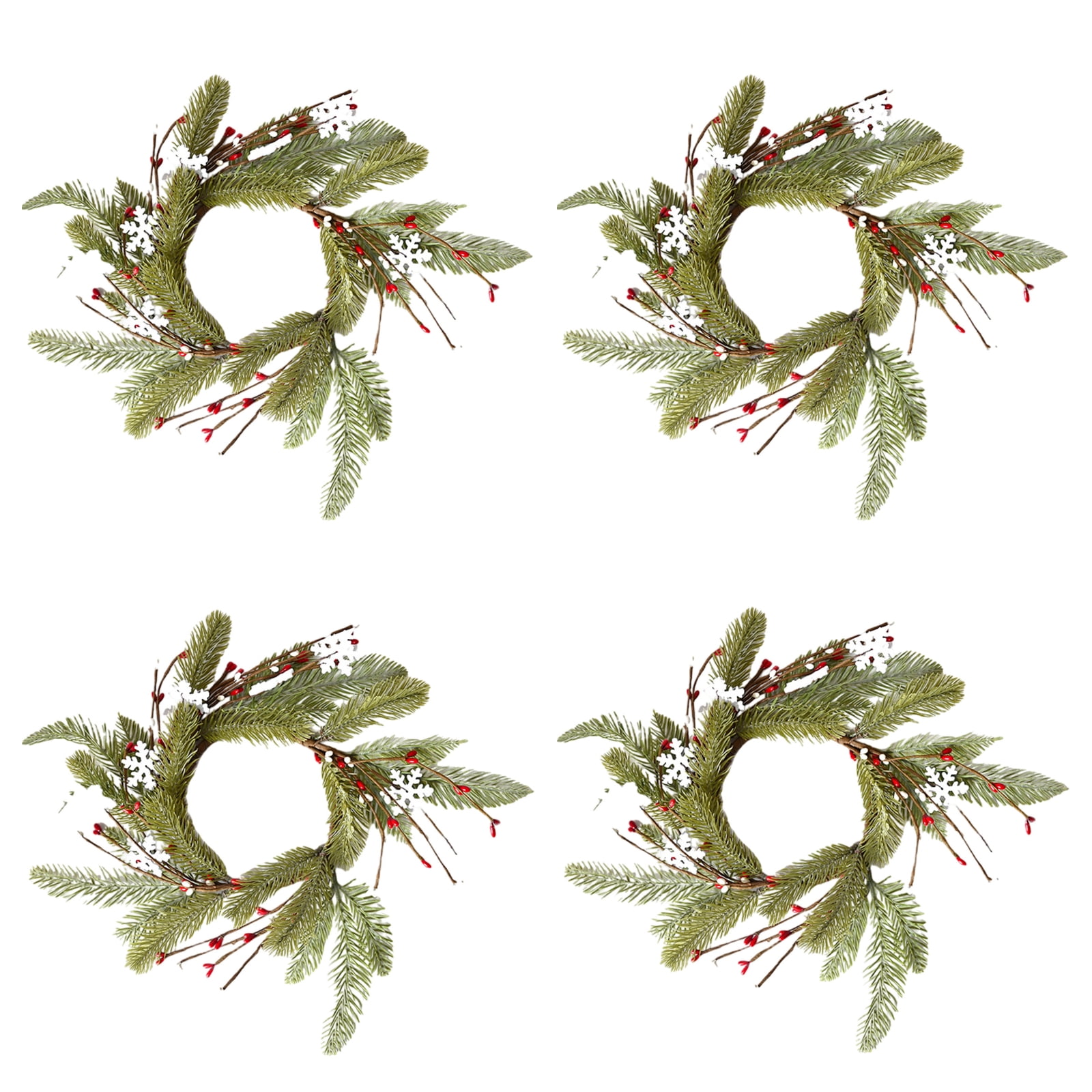 4 Pcs Christmas Candle Rings Wreath Decorations Artificial Leaves ...