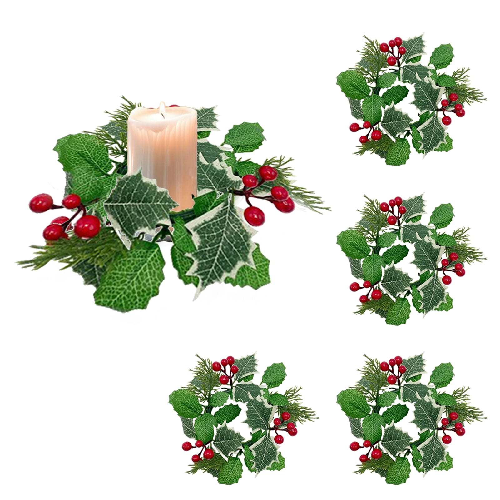 4 Pcs Christmas Candle Rings Wreaths Artificial Red Berry Wreath Candle ...