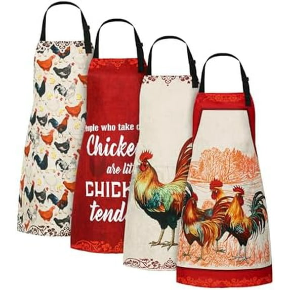 4 Pcs Christmas Chicken Aprons for Women Rooster Print Apron Waterproof ...