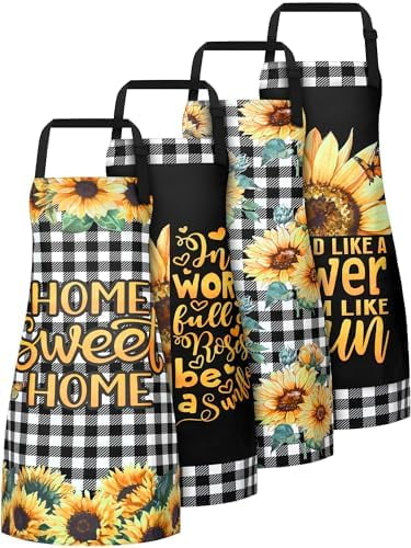 4 Pcs Christmas Chicken Aprons for Women with Pockets Rooster Print ...