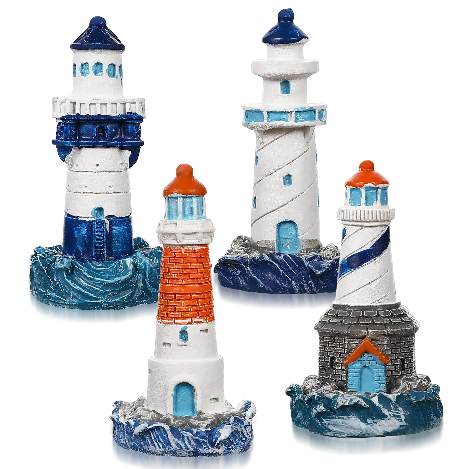4 Pcs Christmas Decorations Lighthouse Mini Ornament Cake Ocean ...