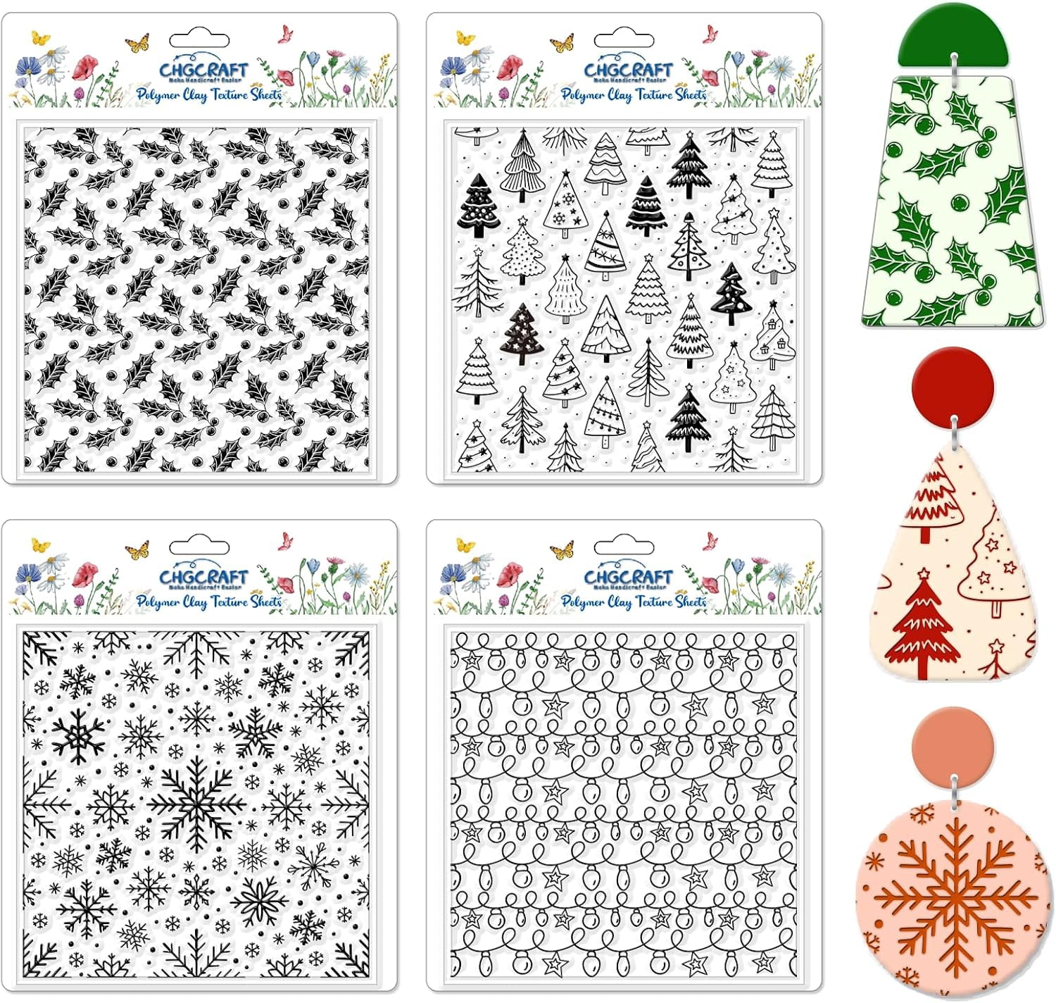 4 Pcs Christmas Elements Polymer Clay Texture Sheets Snowflakes ...