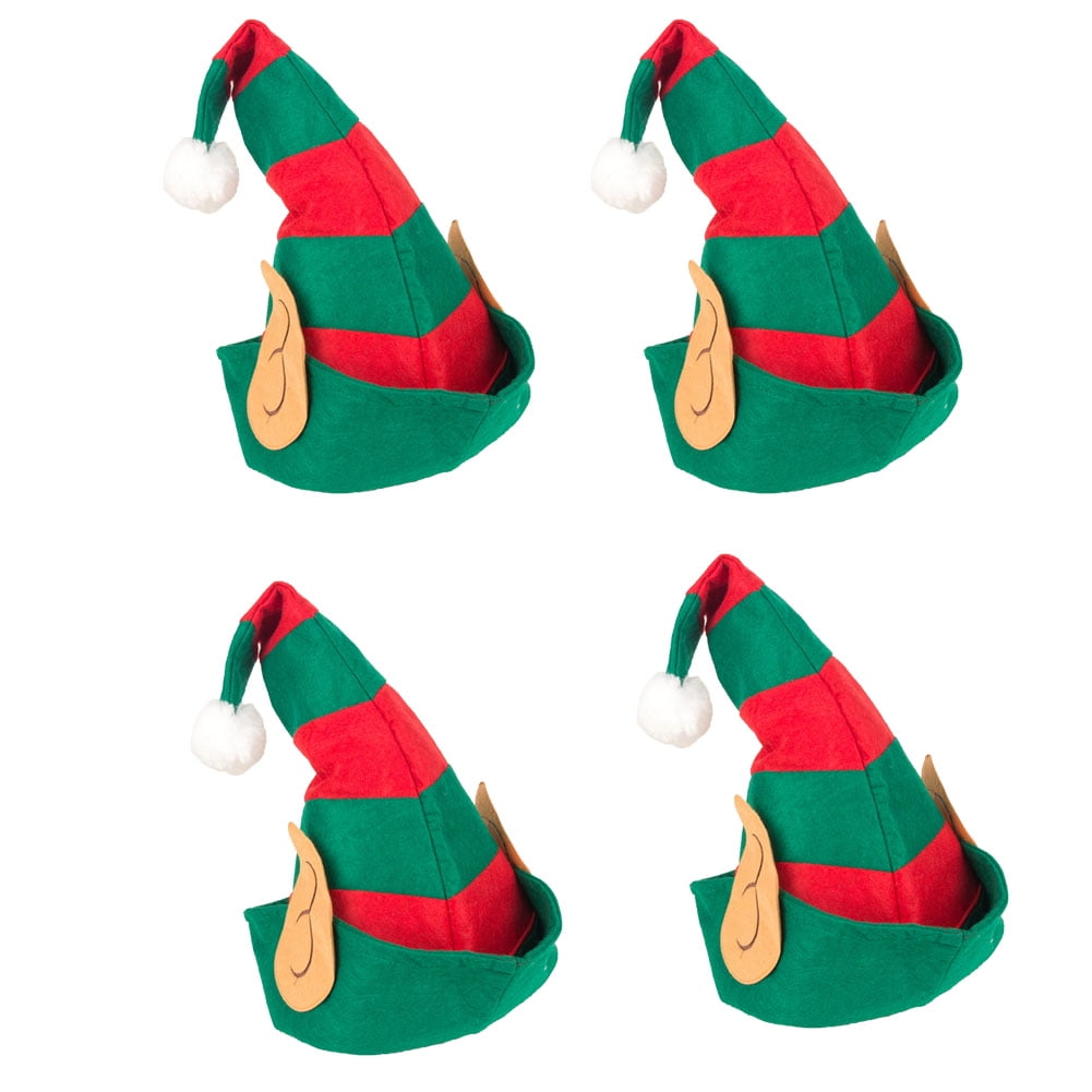 4 Pcs Christmas Elf Hat with Ears Red and Green Elf Hats for Women ...