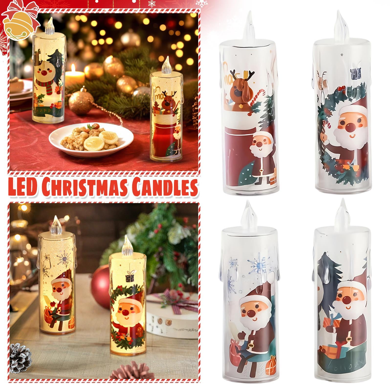 4-Pcs Christmas Flameless Candle Set, 5.12 Inches Tall, Christmas LED ...