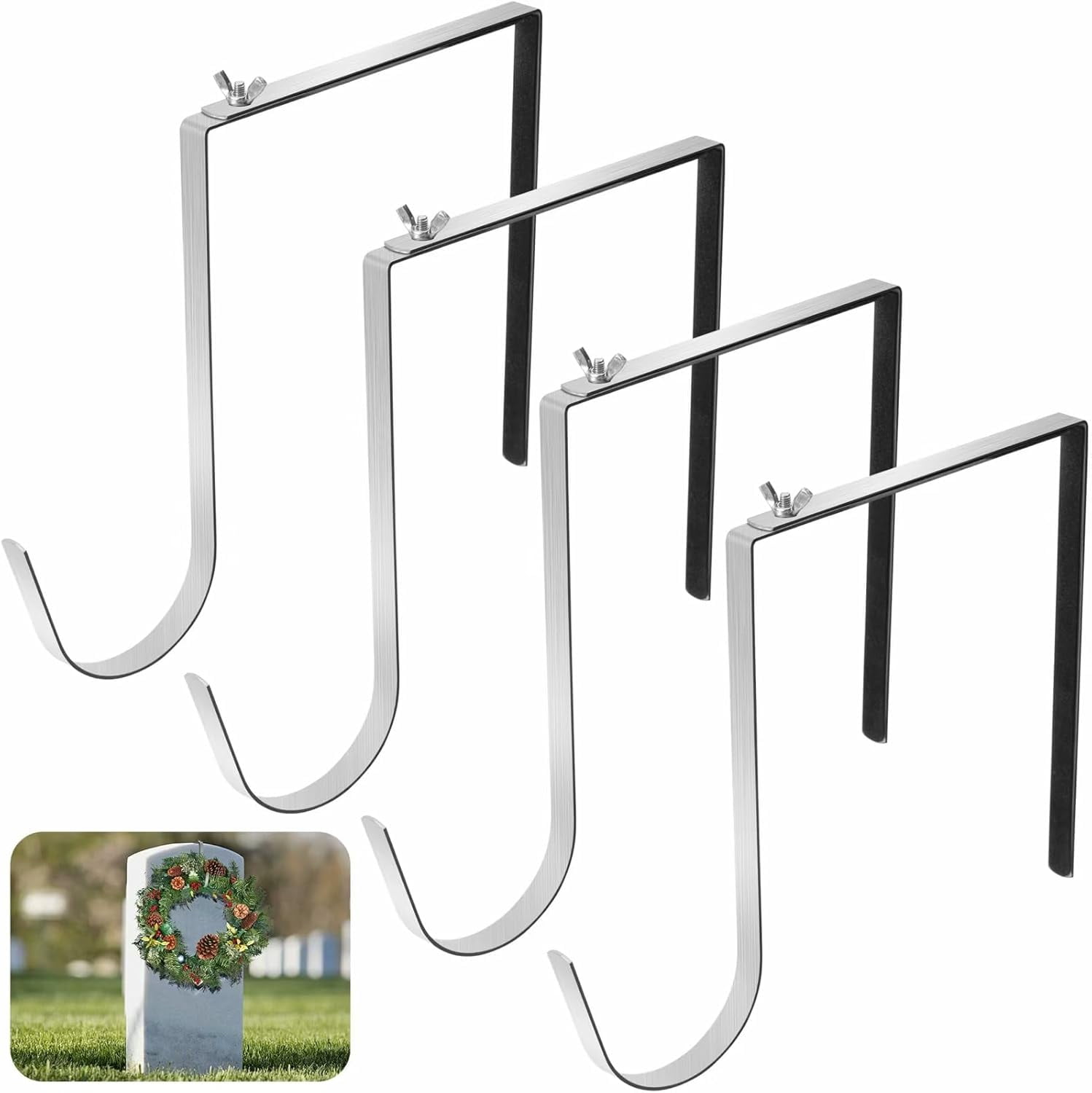 4 Pcs Christmas Headstone Wreath Hanger- Fit 6"-11" Adjustable Cemetery ...
