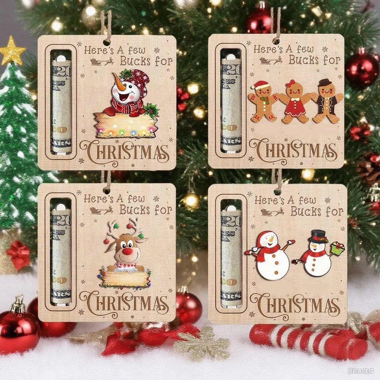 4 Pcs Christmas Money Holder,Wooden Christmas Money Holder Ornaments ...