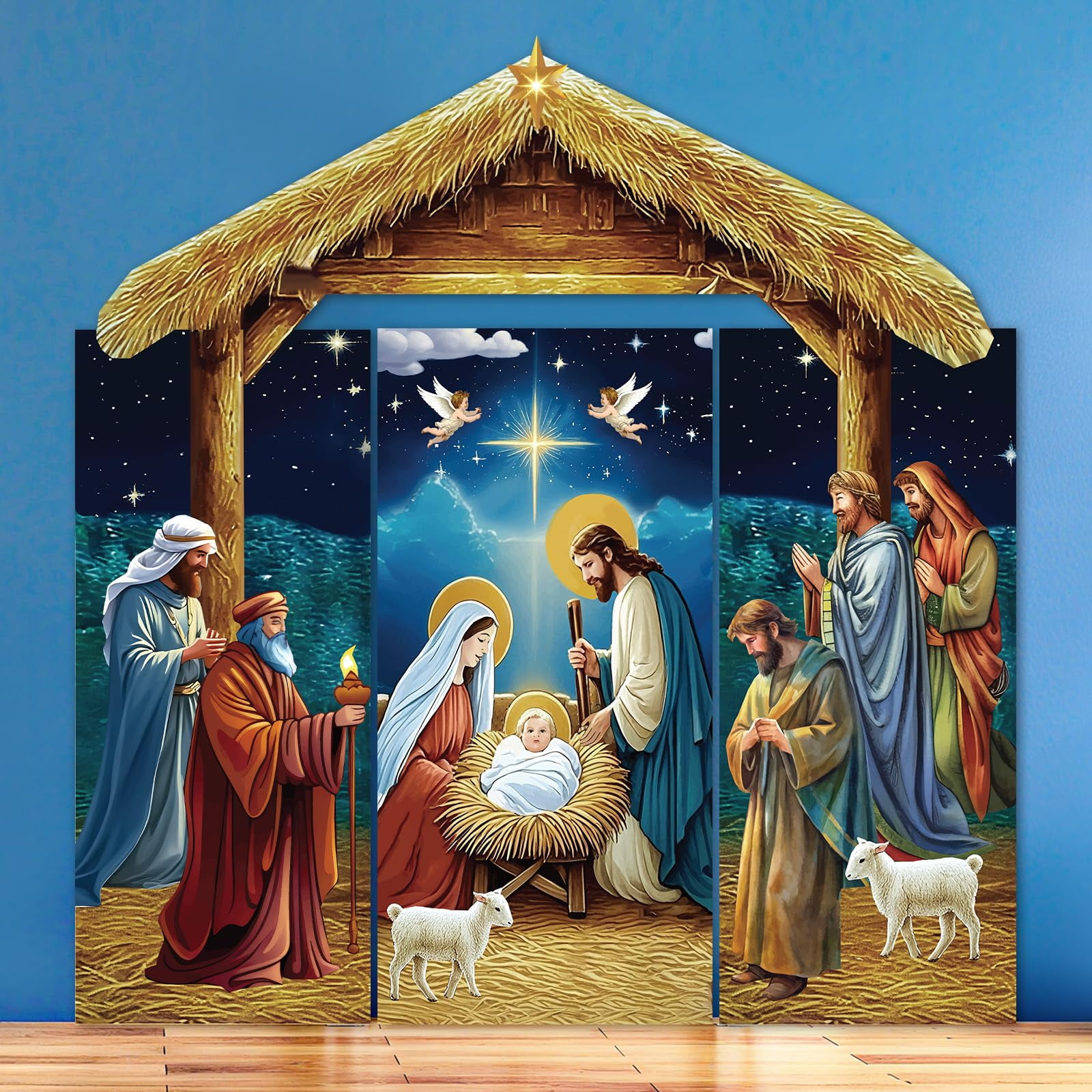 4 Pcs Christmas Nativity Scene Door Decorations Banner Religious Jesus ...