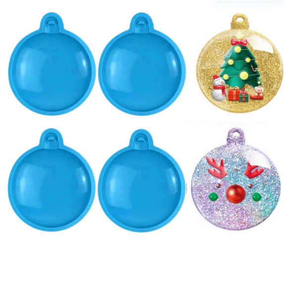 4 Pcs Christmas Resin Molds, Trianu Round Silicone Pendant Molds, Xmas ...