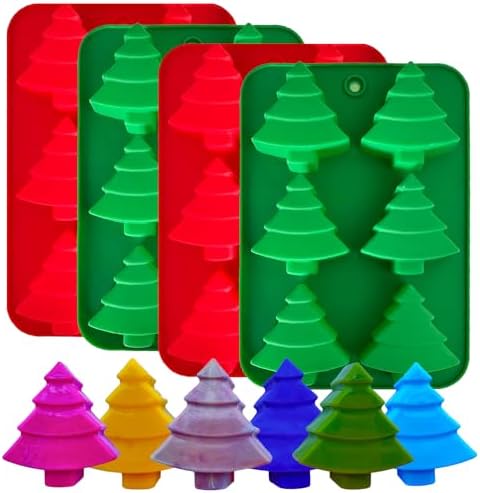 4 Pcs Christmas Silicone Molds, 6 Cavity Christmas Trees Candy Baking ...