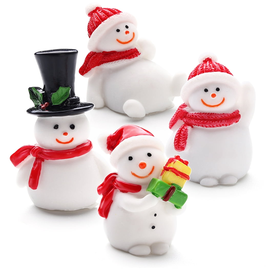 4 Pcs Christmas Snowman Figurines, Cute Mini Landscape Ornaments ...
