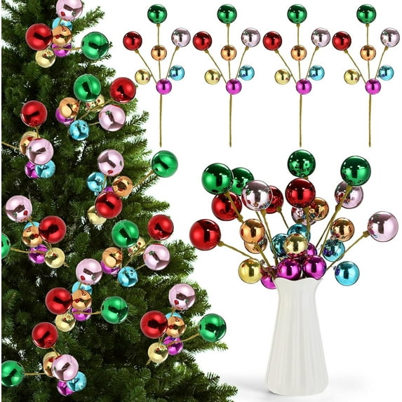 4 Pcs Christmas Tree Ball Floral Pick and Spray 15 Inch Multicolored ...