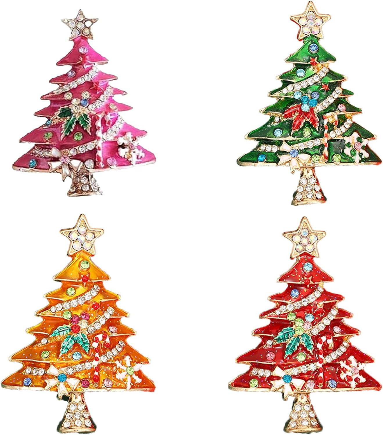 4 Pcs Christmas Tree Rhinestone Brooch,Vintage Colored Christmas Tree ...