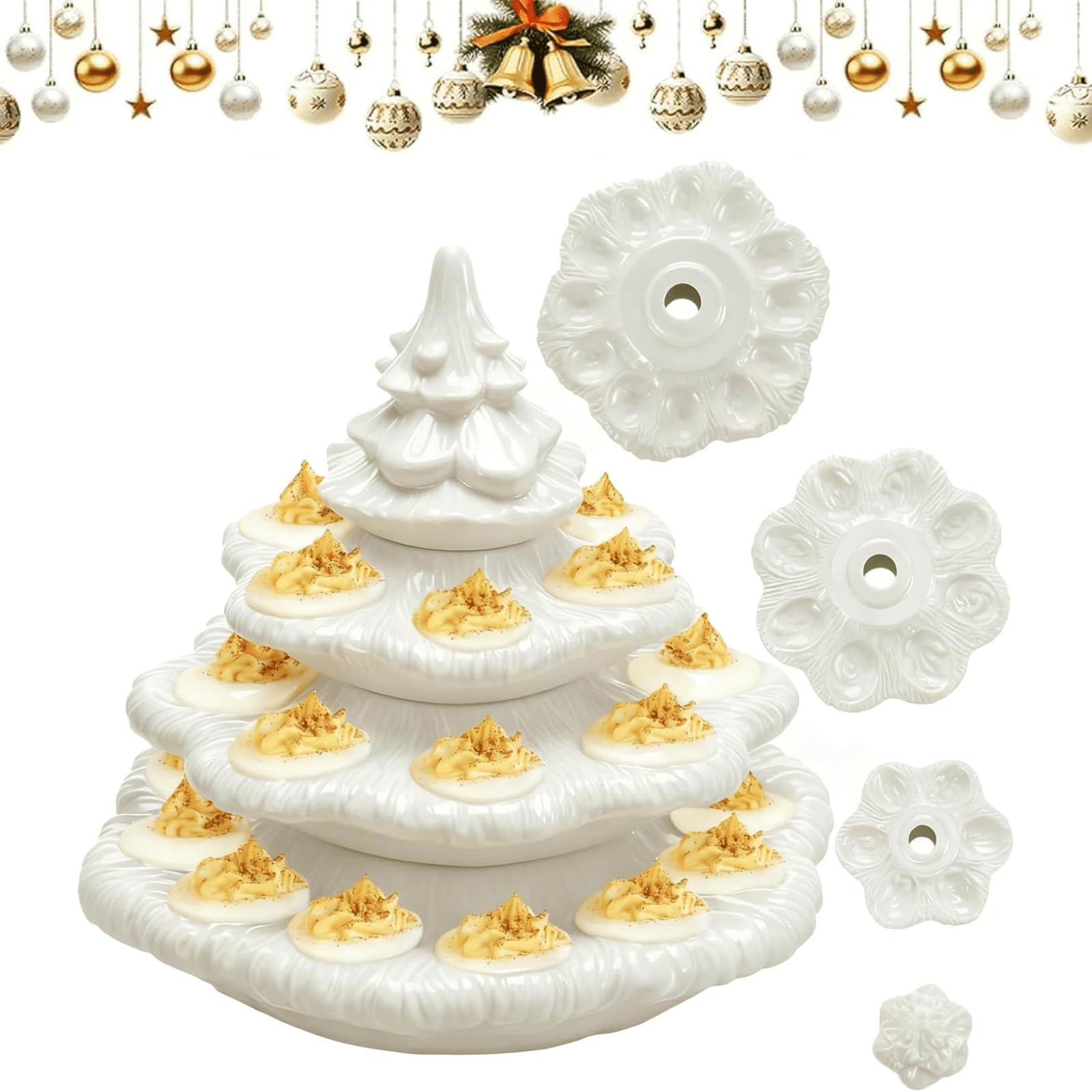 4 Pcs Christmas Tree Shape Deviled Egg Trays, Resin Stackable Deviled ...