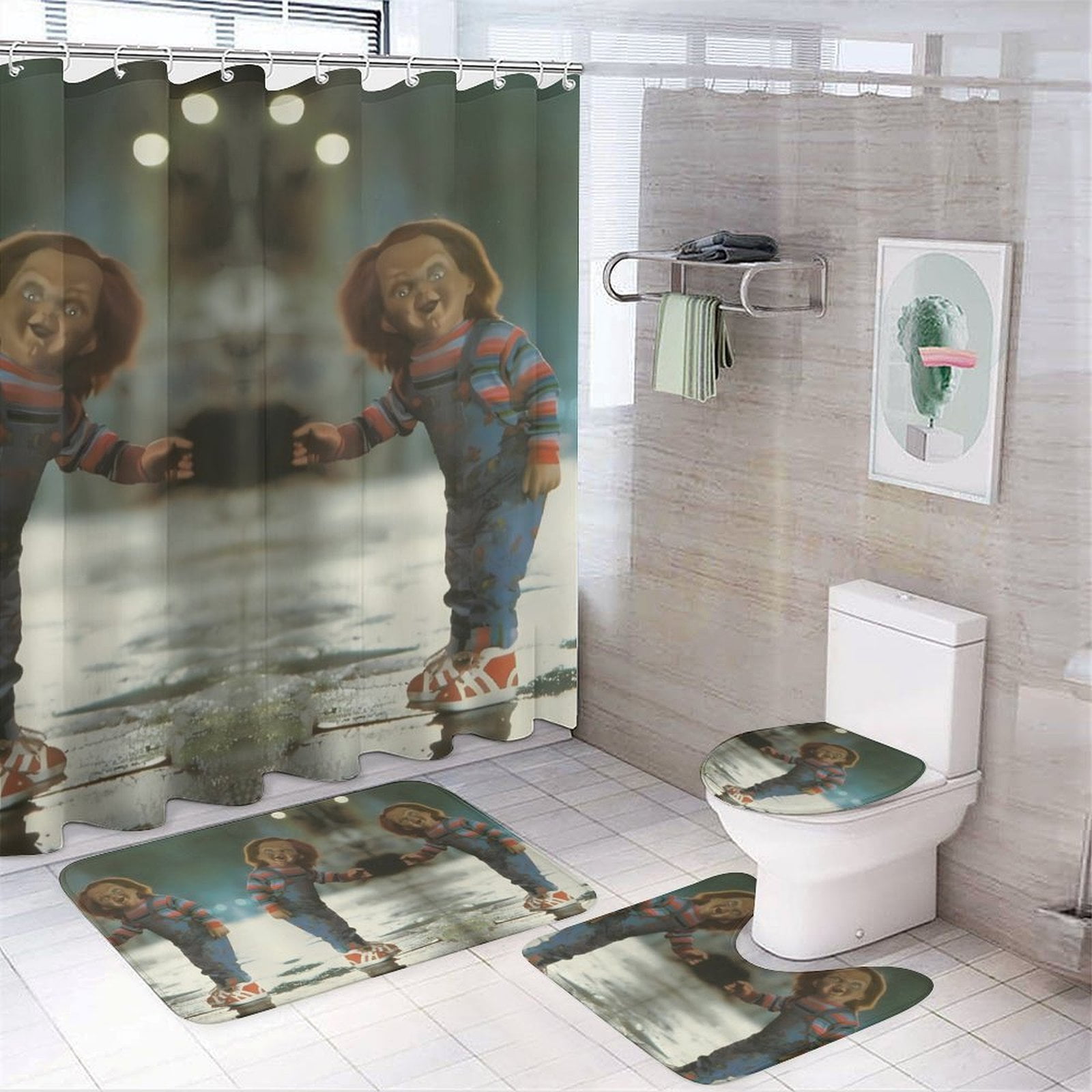 4 Pcs Chucky Shower Curtain Set with Rugs, Bathroom Set with Shower ...