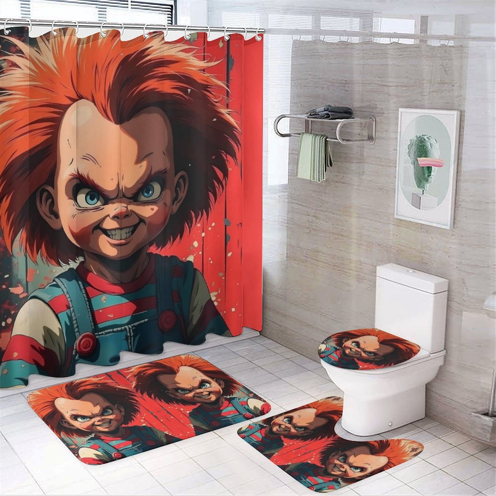 4 Pcs Chucky Shower Curtain Set with Rugs, Bathroom Set with Shower ...