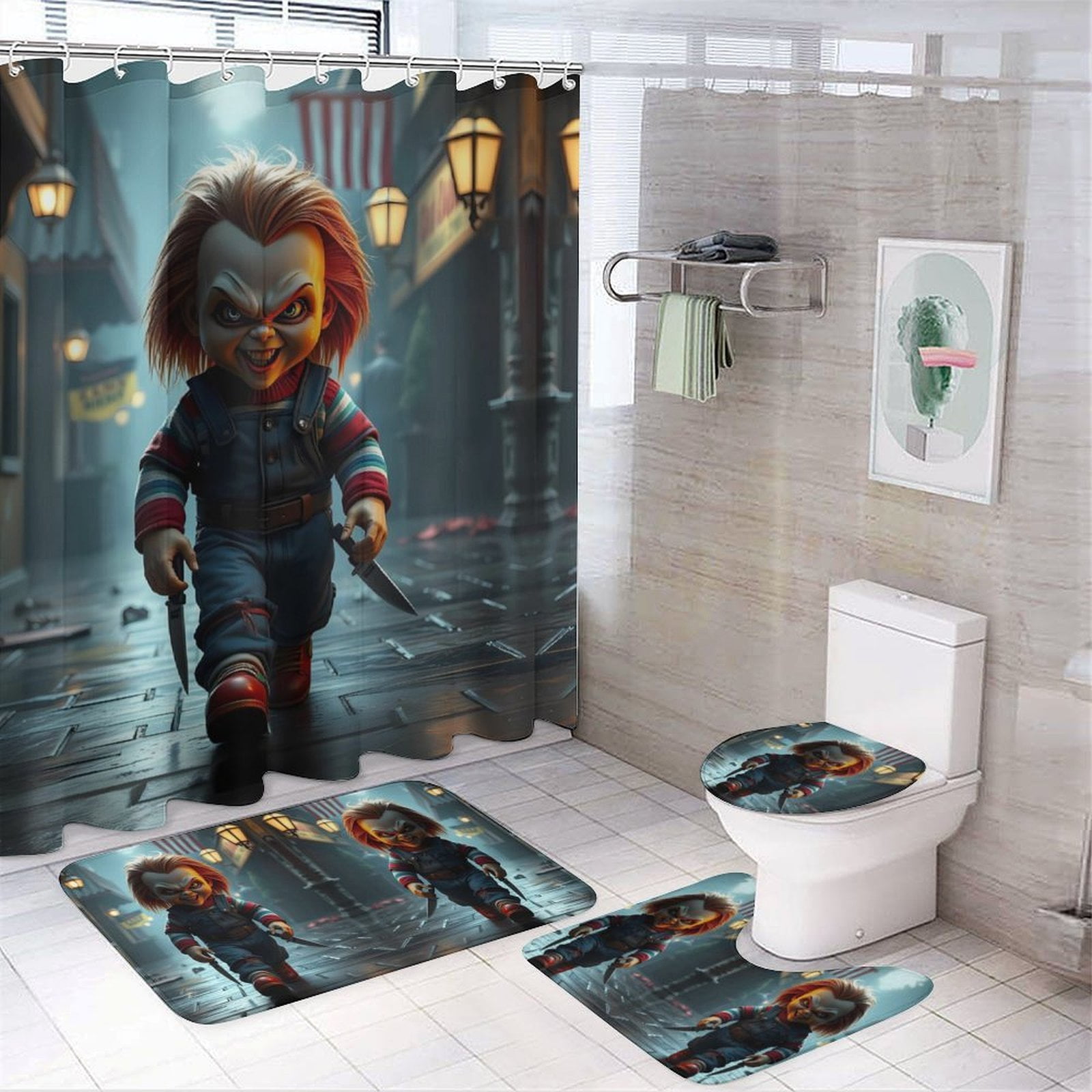 4 Pcs Chucky Shower Curtain Set with Rugs, Bathroom Set with Shower ...