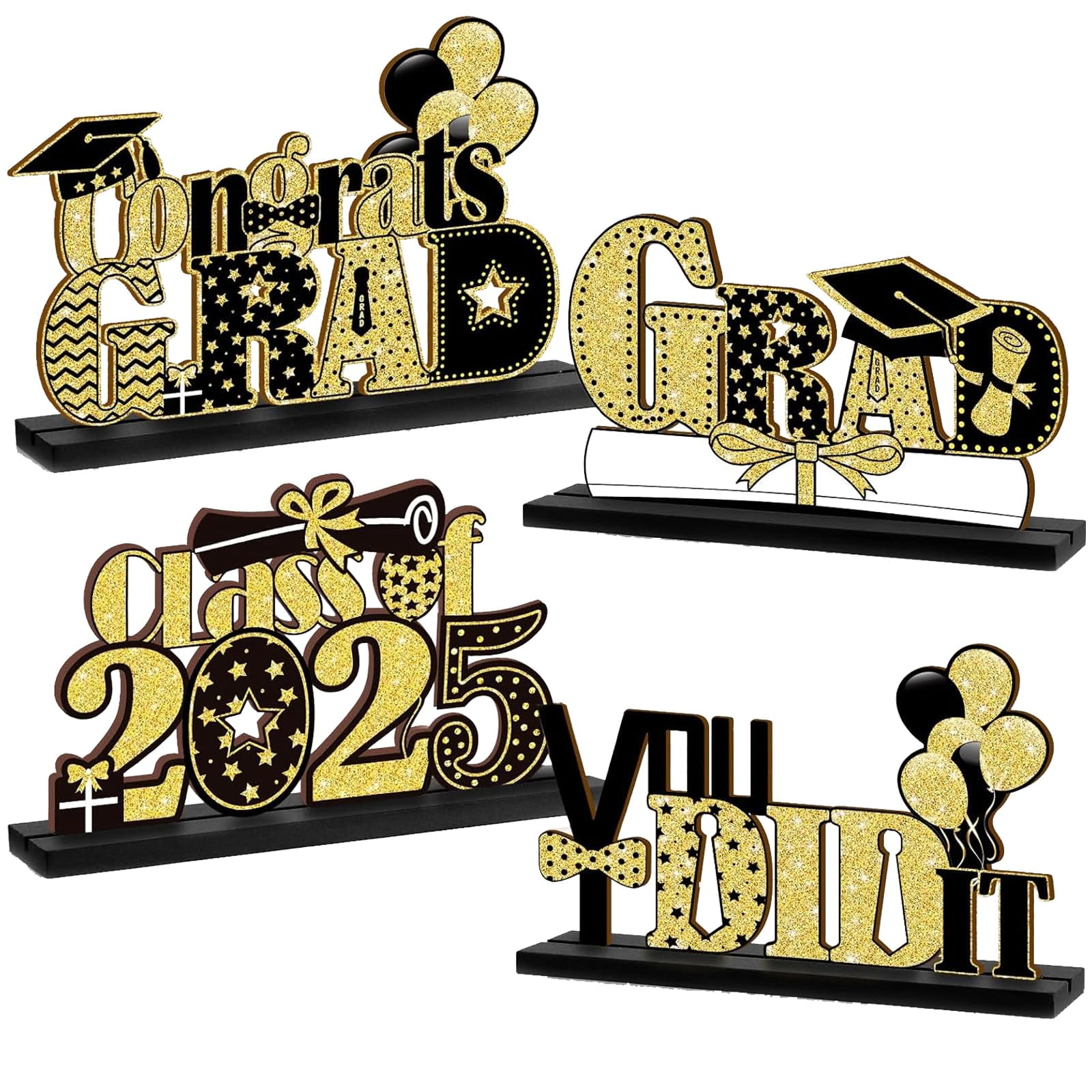 4 Pcs Class of SSF20 2025 Graduation Party Grad Congrats Wooden ...