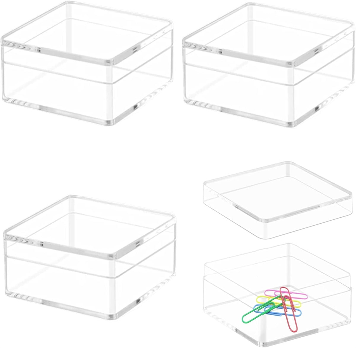 4 Pcs Clear Acrylic Boxes,Tutuviw Acrylic Square Cube with Lid,Jewelry ...