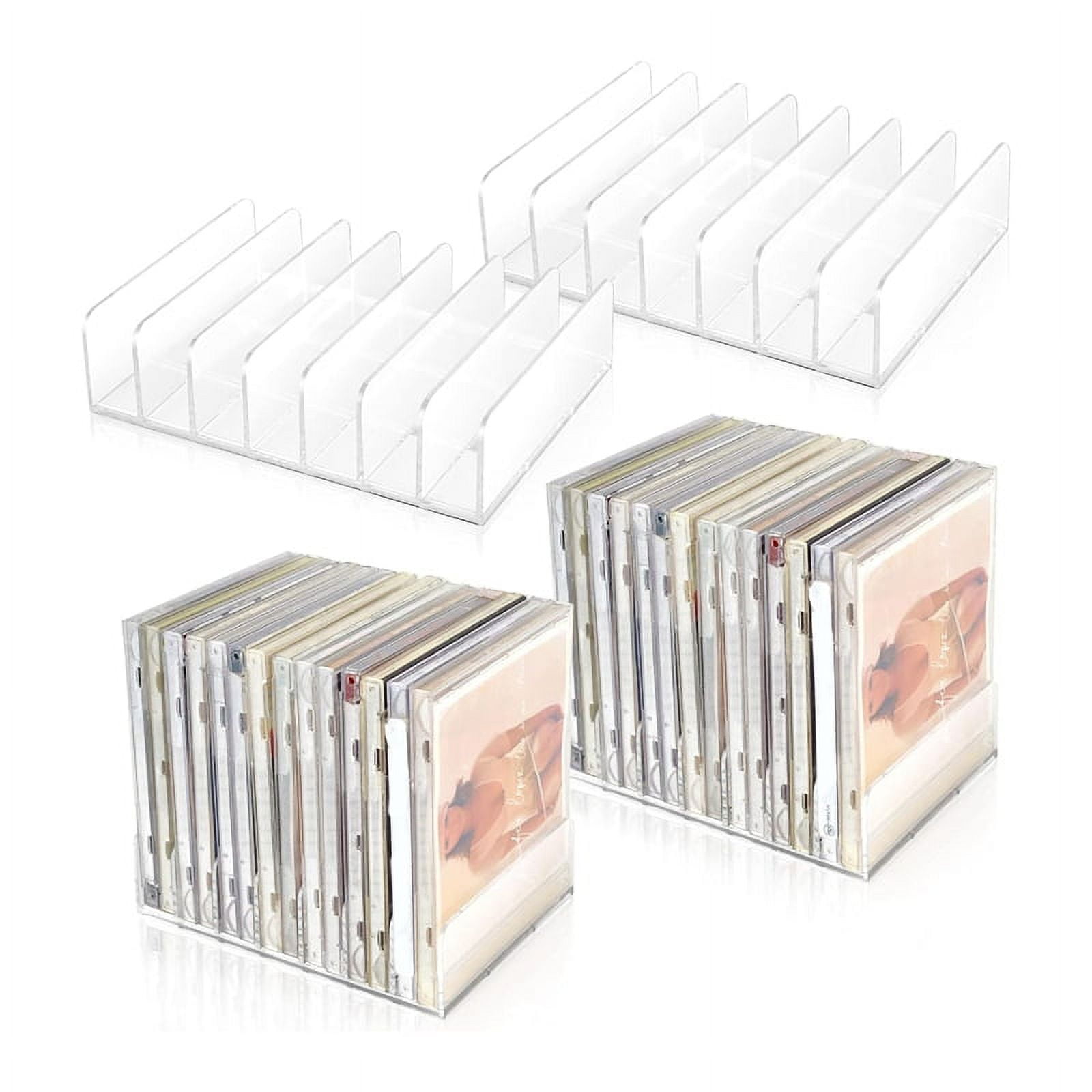 4 Pcs Clear Acrylic CD Holder with Tackable DVD Display Rack Storage ...