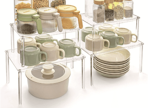 4 Pcs Clear Acrylic Cabinet Organizers, Stackable Countertop Spice ...