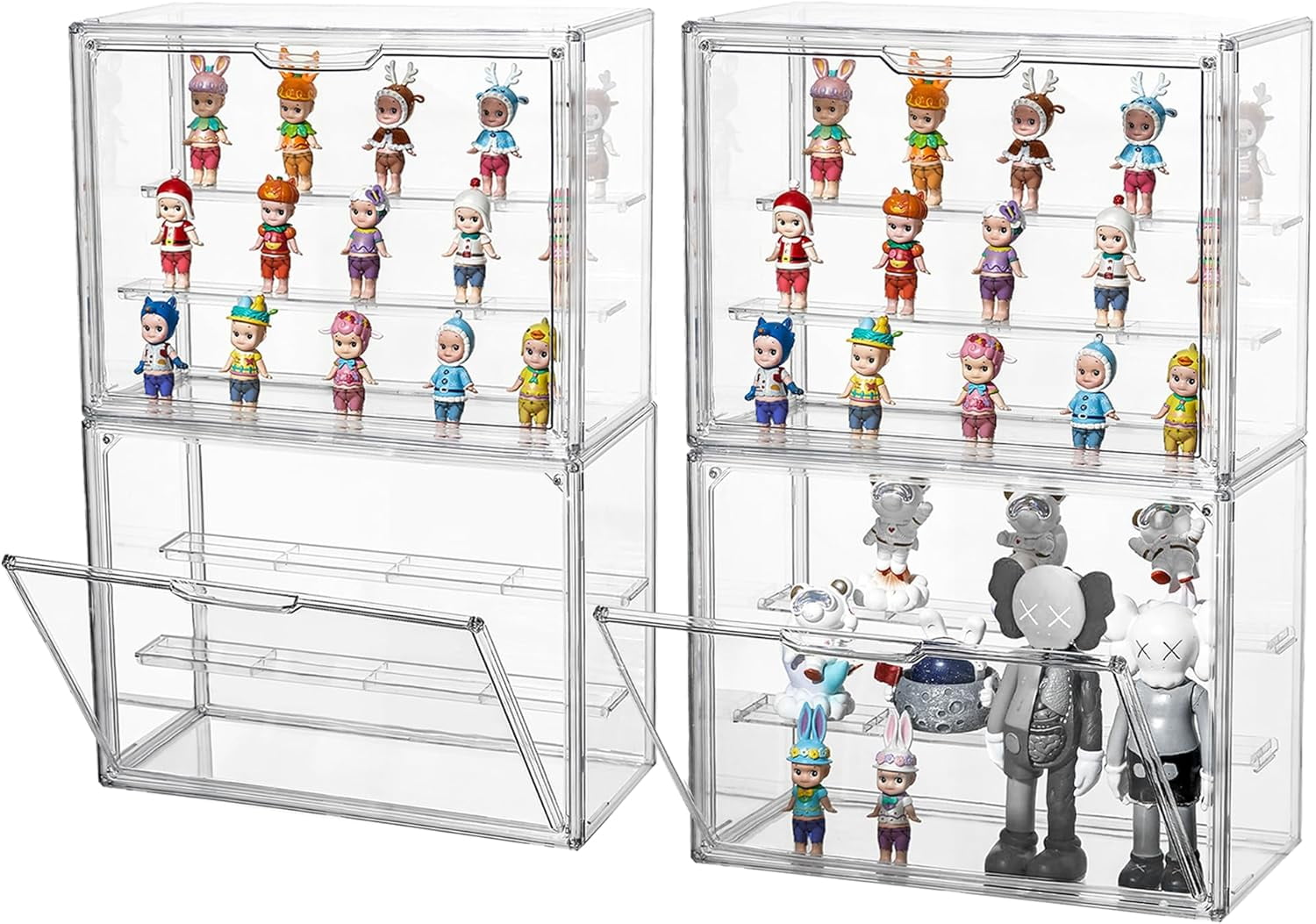 4 Pcs Clear Acrylic Display Case 3 Tier Display Shelf with 2 Movable ...