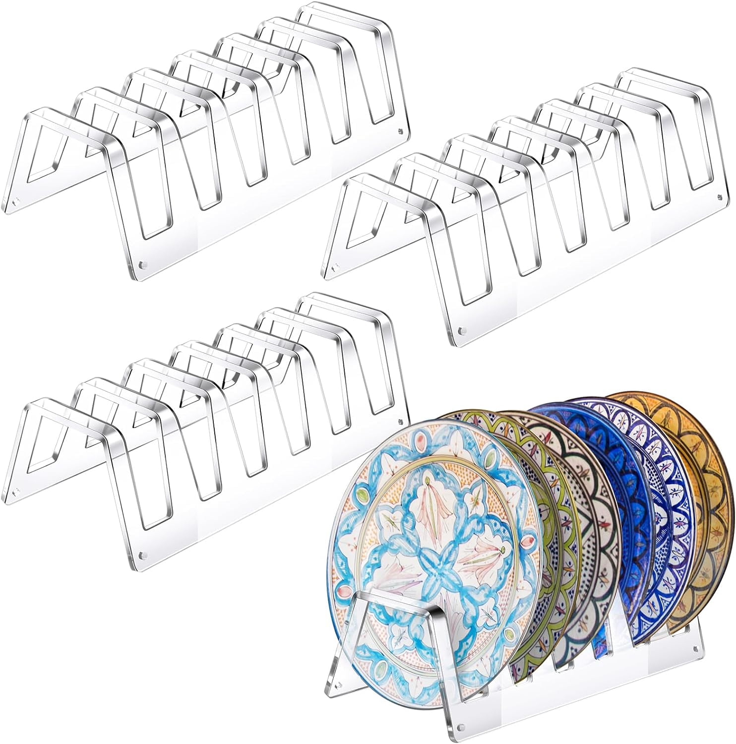 Plate Stands Yoande 4 Pcs 3 Tier Plate Dinnerware Display Stand Acrylic ...