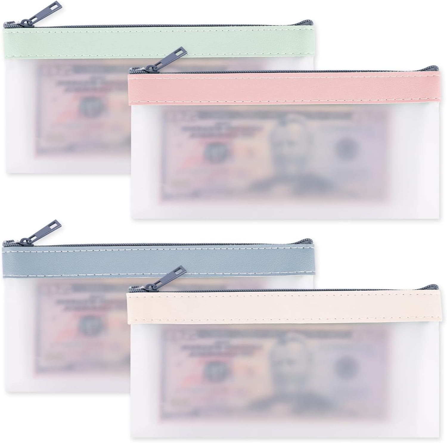 4 Pcs Clear Money Bags with Zipper,Happon 7.6 x 3.7 inch Cash Envelopes ...