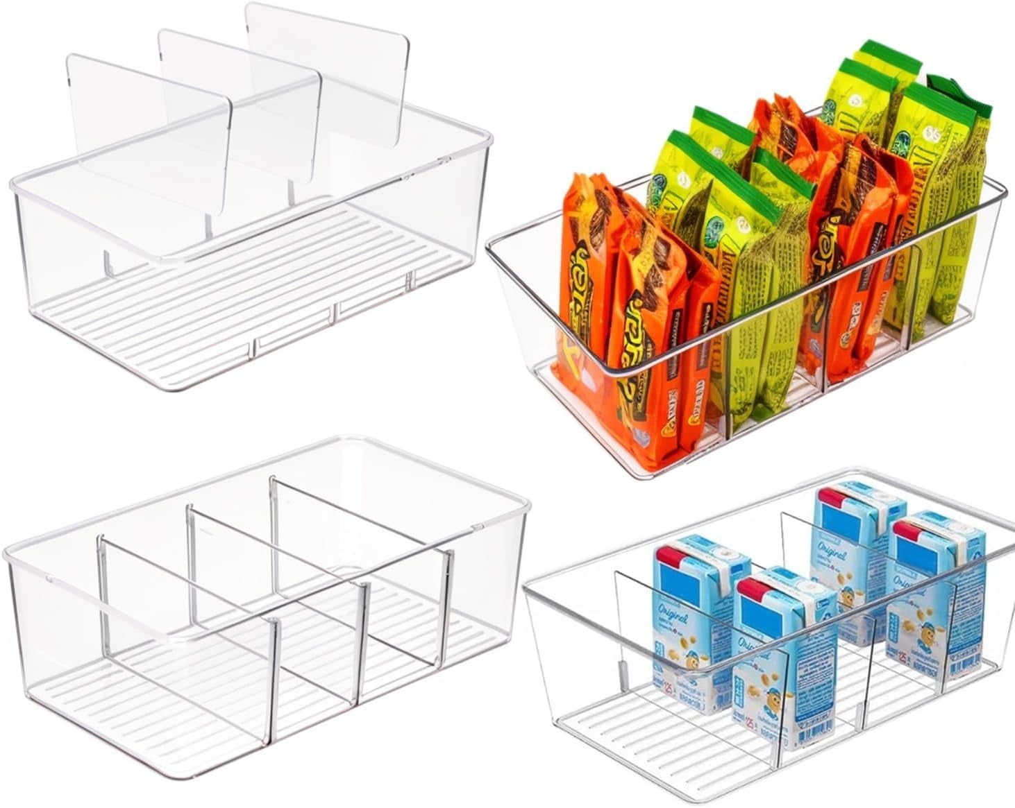 4 Pcs Clear Pantry Organizers and Storage,Plastic Storage Bins for ...