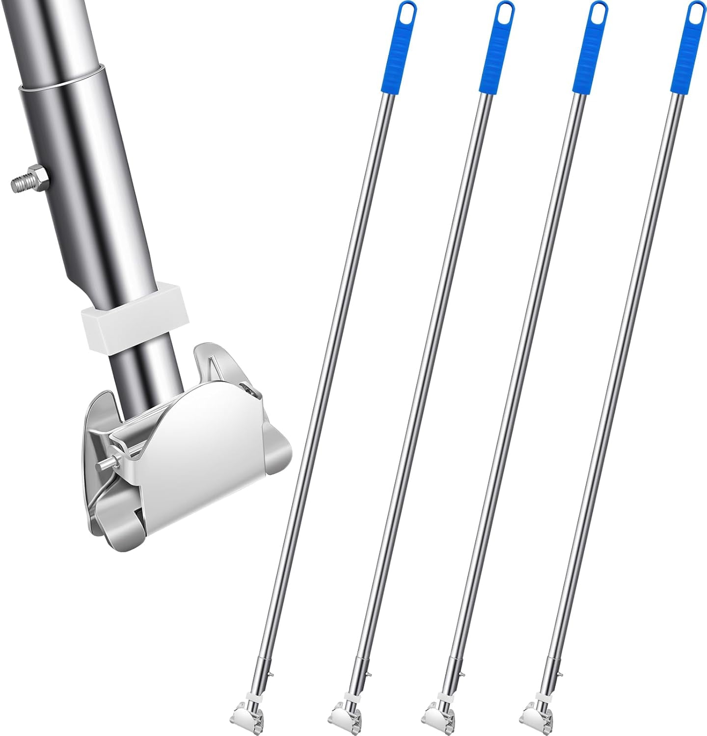 4 Pcs Clip on Dust Mop Handle with Chuck 51.18 Inch Stainless Steel ...