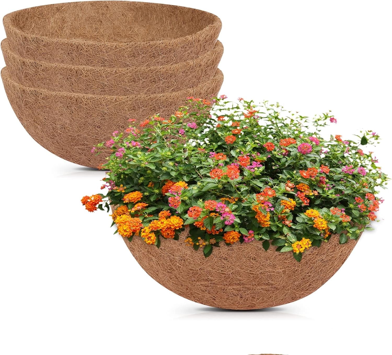 4 Pcs 16 Inch Round Coconut Hanging Basket Liners, Sturdy Coco Liners ...
