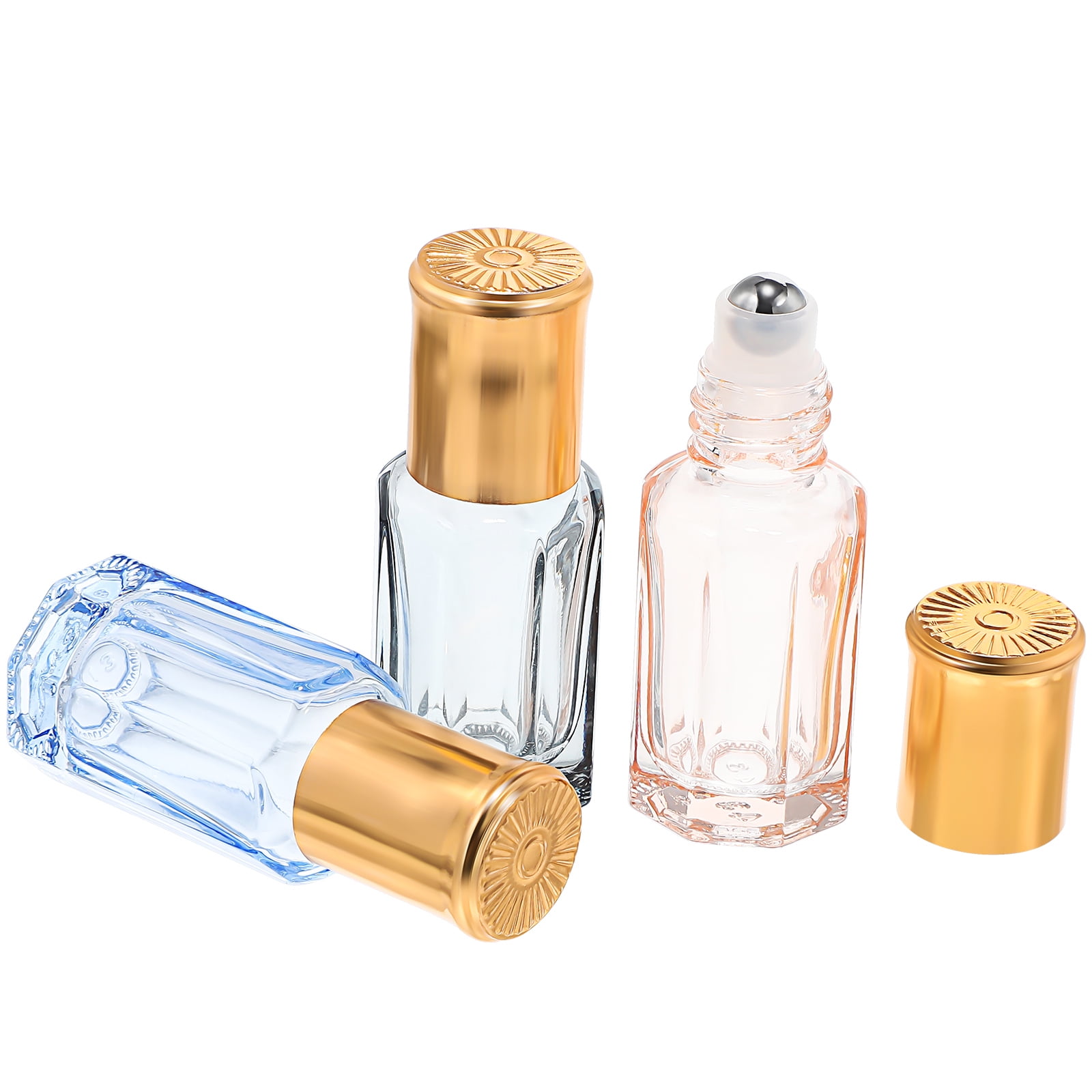 4 Pcs Colored Octagonal Glass Small Roller Bottle Perfumes Container ...