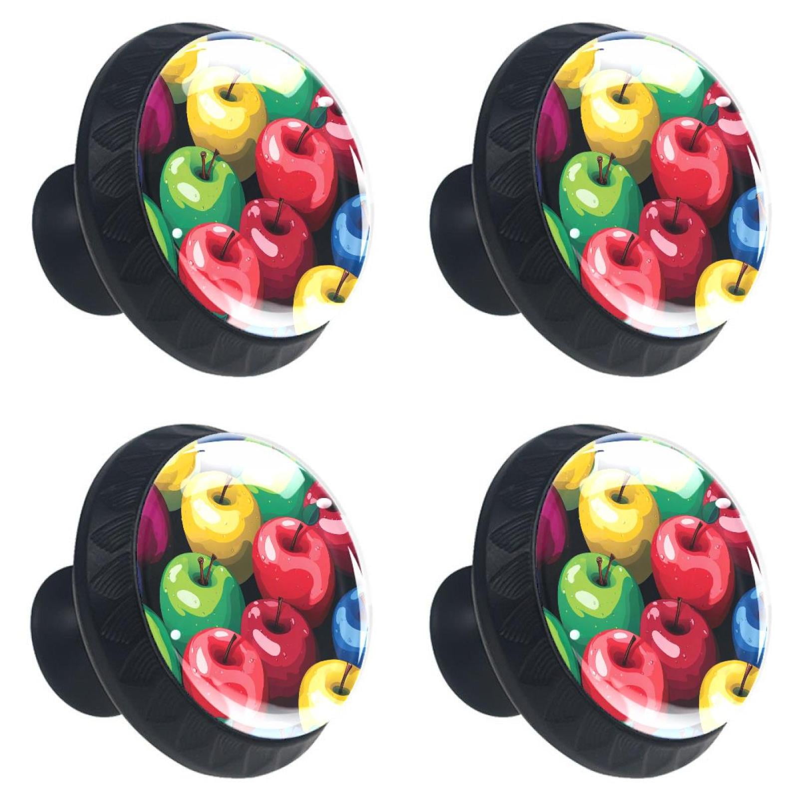 4 Pcs Colorful Apples Fruit Print Cabinet Knobs 30mm Round Crystal ...
