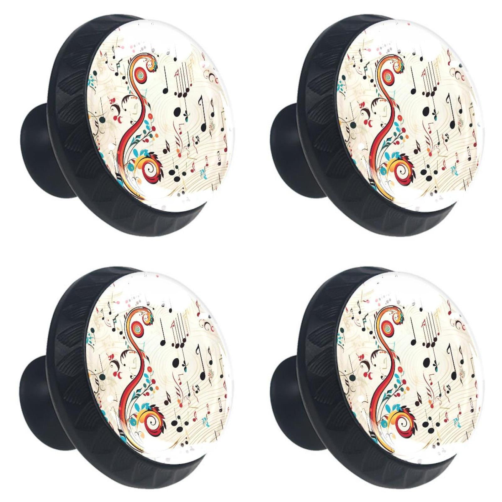 4 Pcs Colorful Music Notes Print Cabinet Knobs 30mm Round Crystal Glass ...