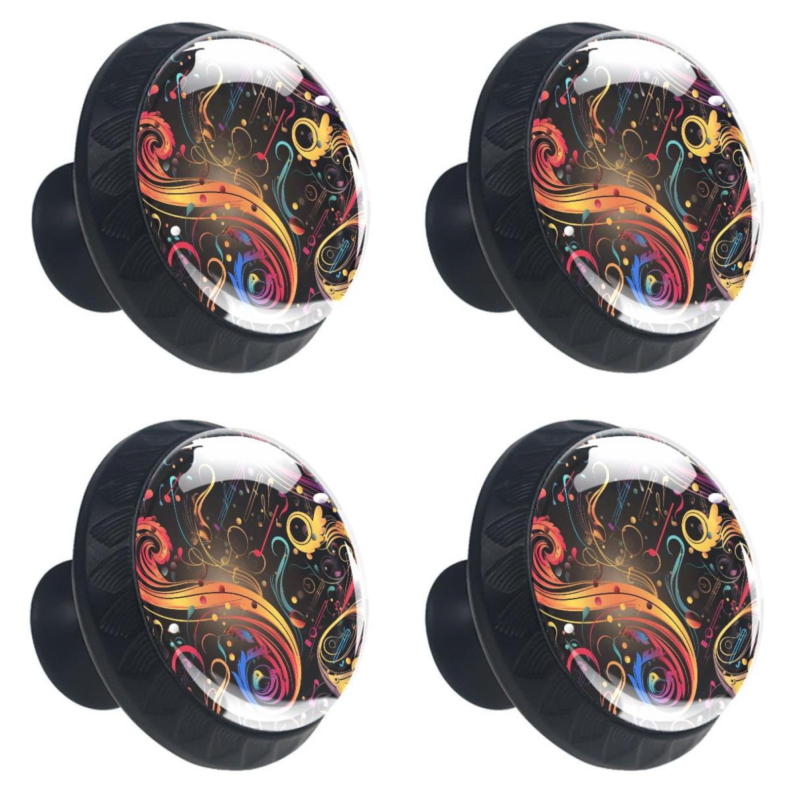 4 Pcs Colorful Music Notes Print Cabinet Knobs 30mm Round Crystal Glass ...