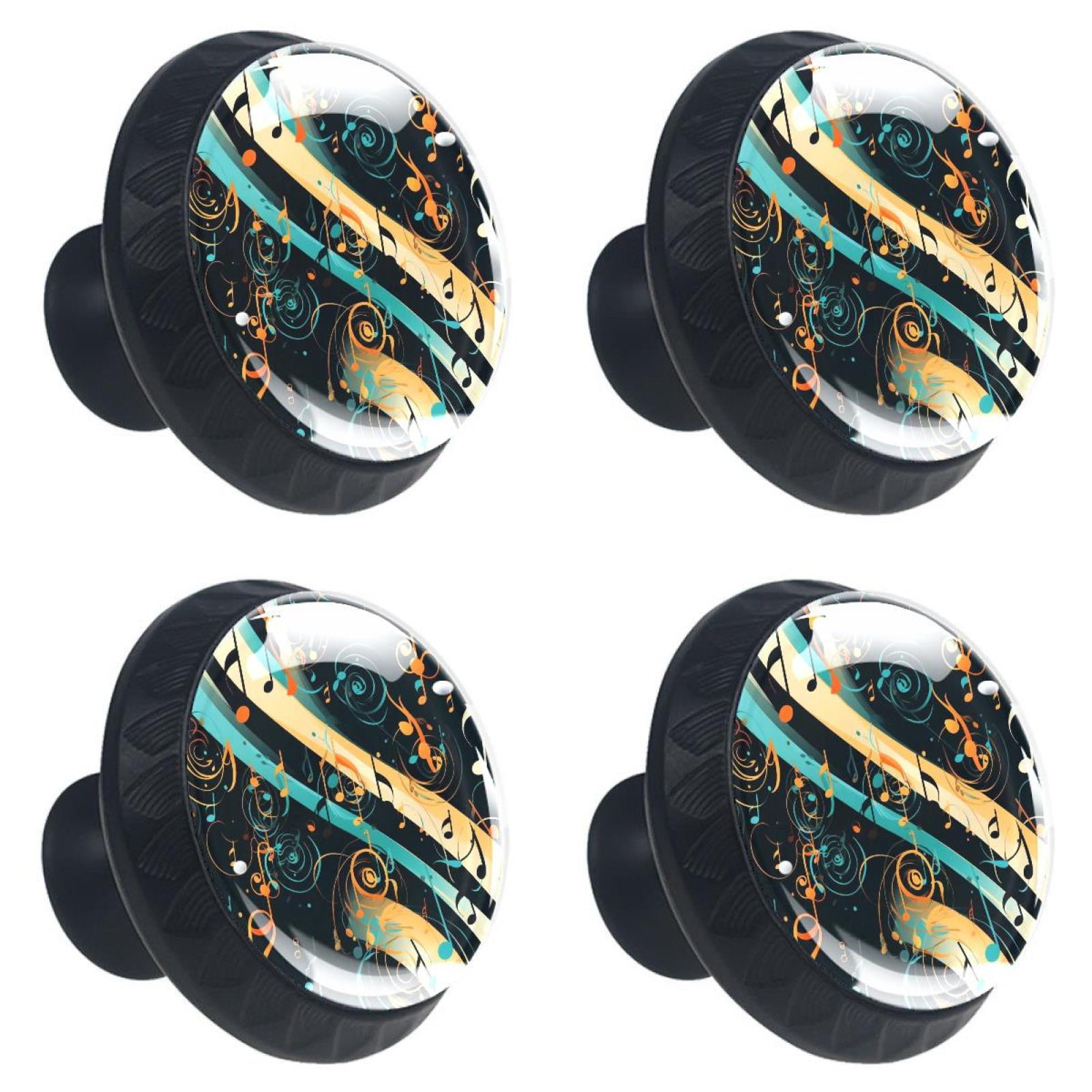 4 Pcs Colorful Music Notes Print Cabinet Knobs 30mm Round Crystal Glass ...