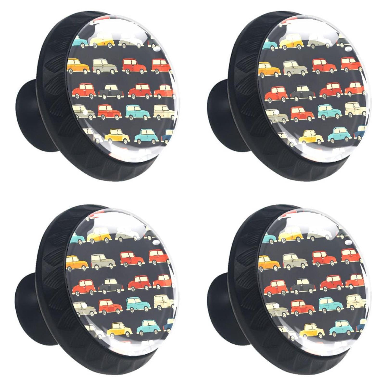 4 Pcs Colorful Private Cars Pattern Print Cabinet Knobs 30mm Round ...