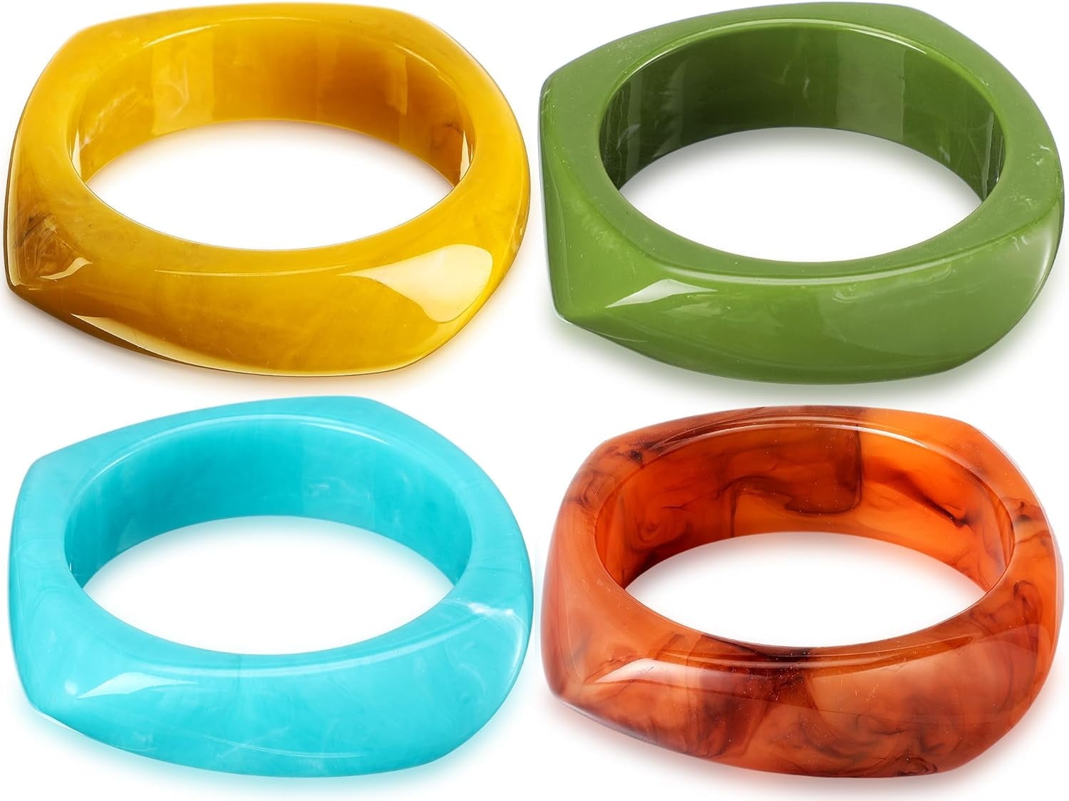 4 Pcs Colorful Square Acrylic Resin Bangle Bracelet Wide Geometric ...