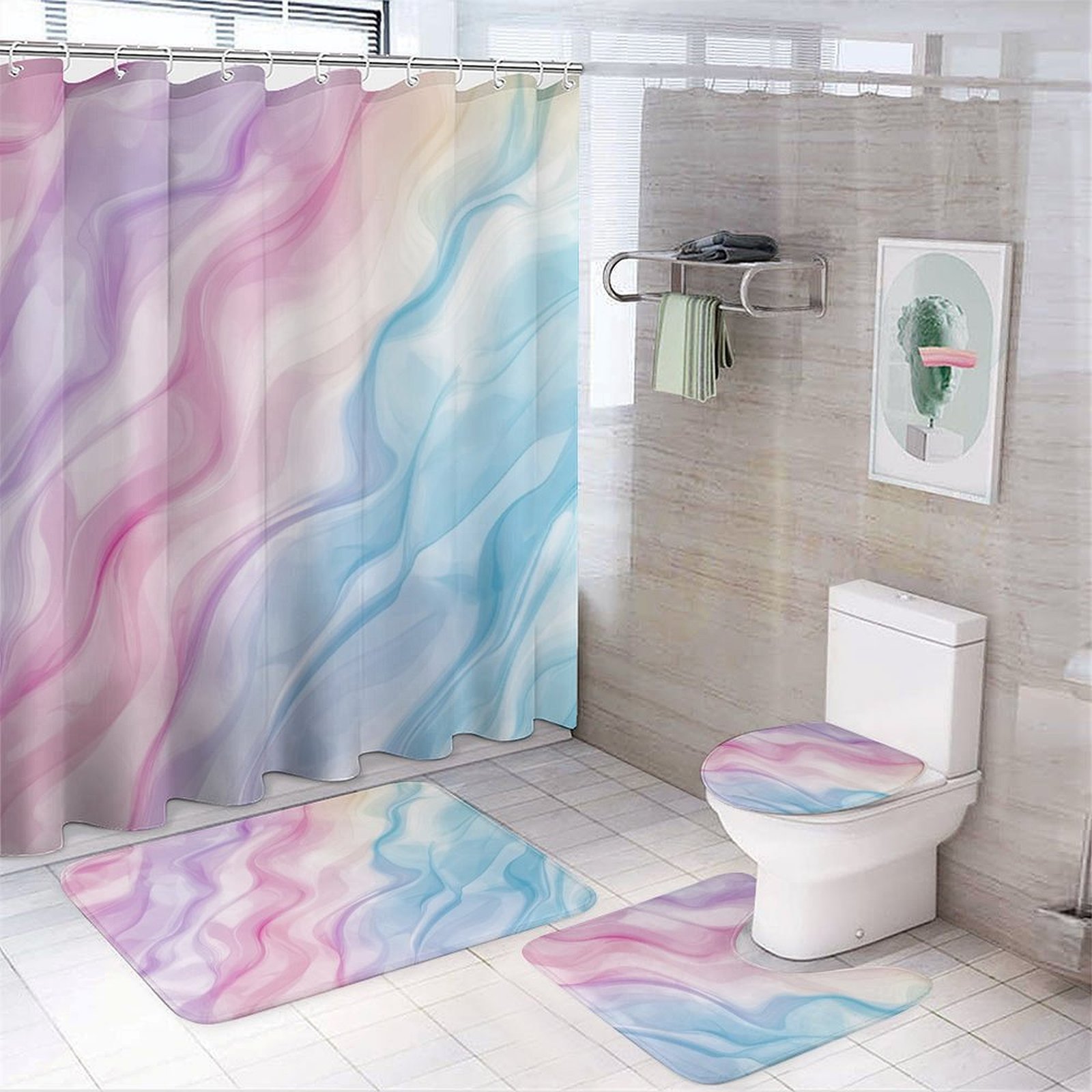 4 Pcs Colorful Tie Dye Vortex Shower Curtain Set with Non-Slip Rugs ...