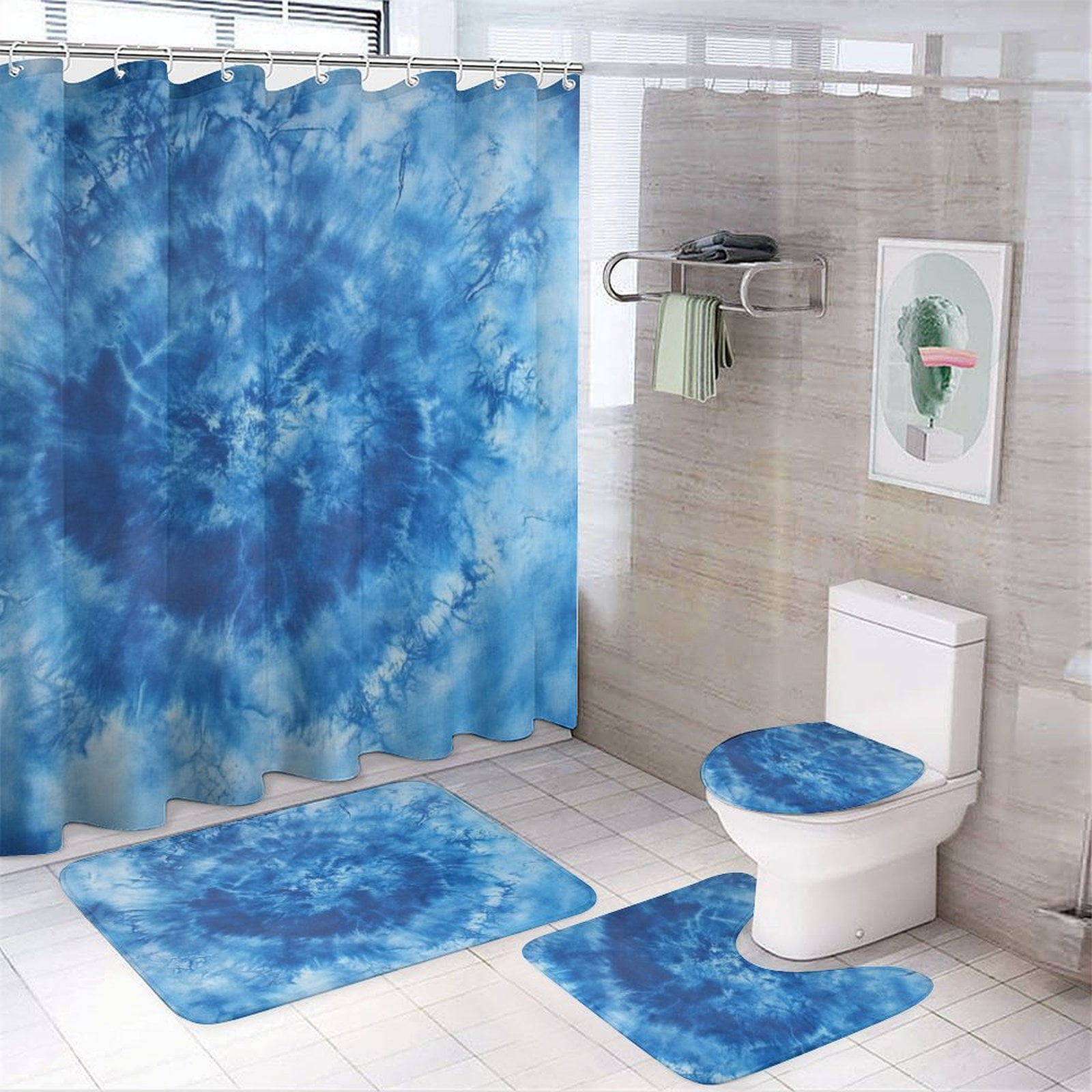 4 Pcs Colorful Tie Dye Vortex Shower Curtain Set with Non-Slip Rugs ...