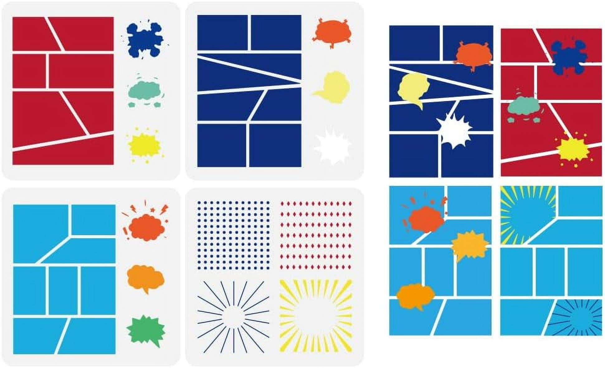 4 Pcs Comics Frame Stencil 5.9x5.9" Reusable Starburst Polka Dot ...