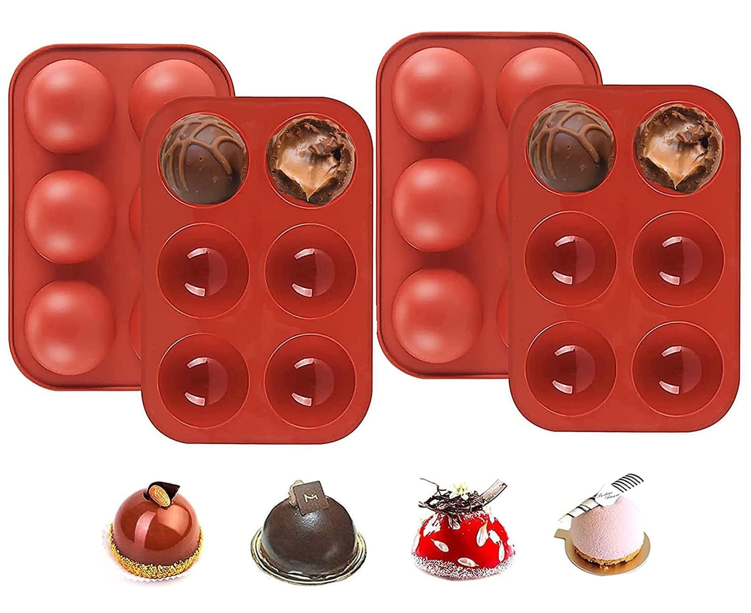 4 Pcs Cookie Chocolate Silicone Mold, 6-Cavity Round Chocolate Cover ...