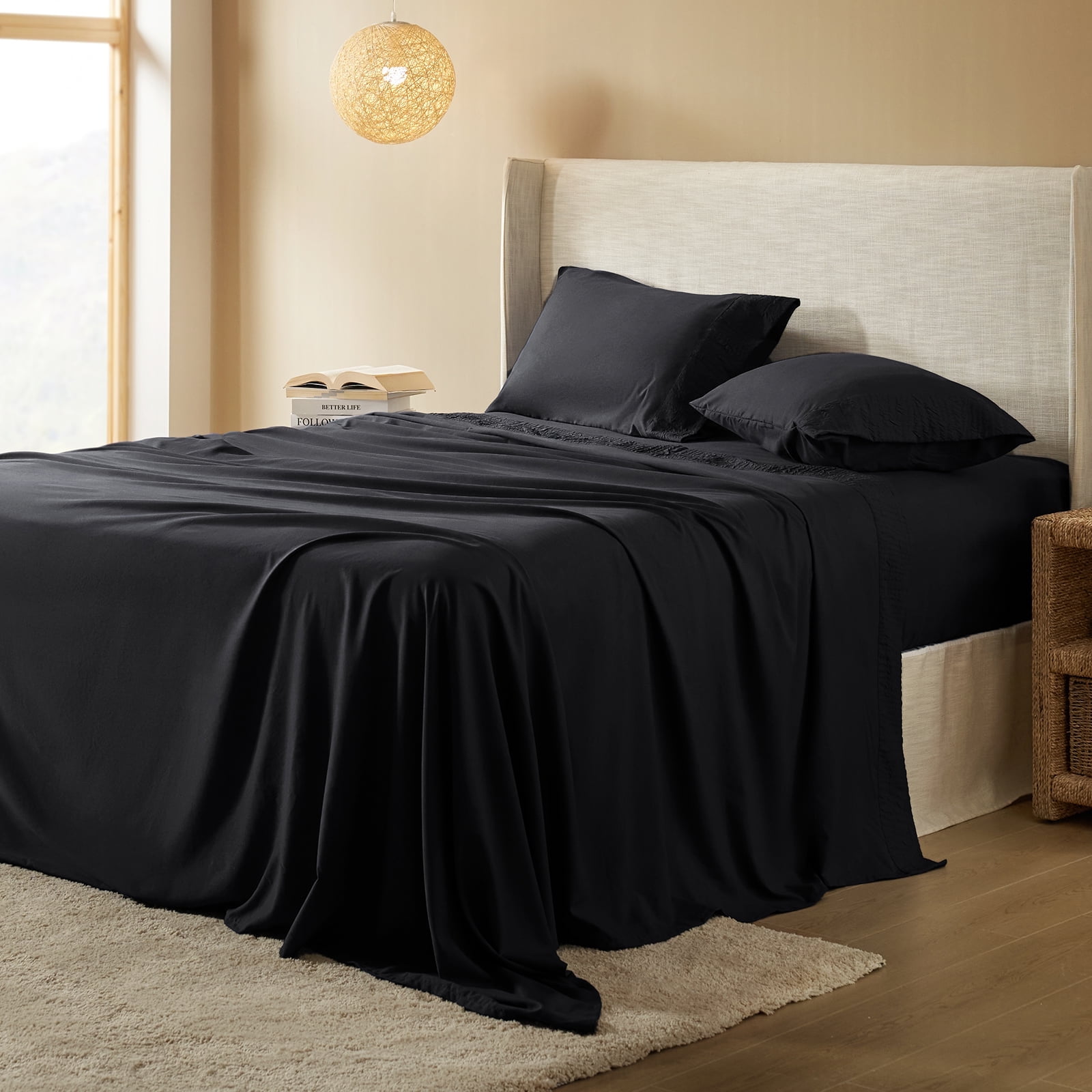 3M Quick Drying Queen Size Sheet Set, 4 Piece Black Moisture Wicking ...