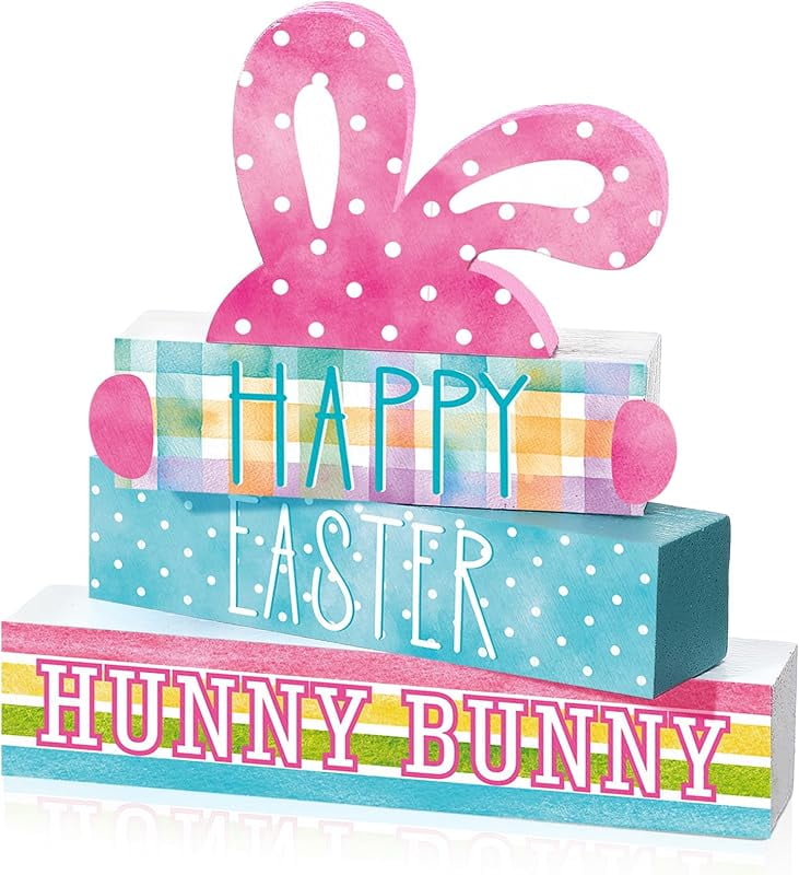 4 Pcs Coquette Easter Wooden Table Decor Rustic Happy Easter Tiered ...