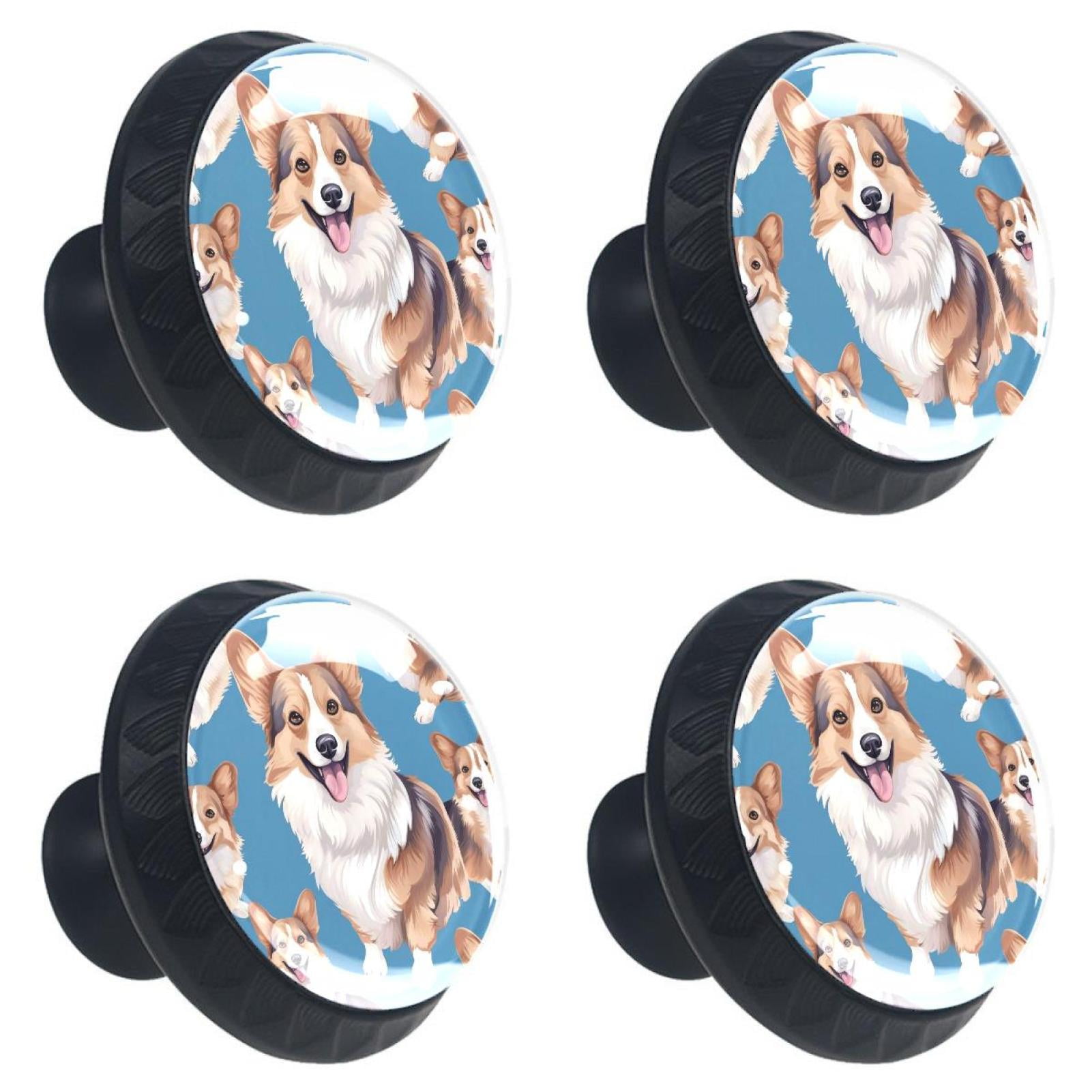 4 Pcs Corgi Dogs Print Cabinet Knobs 30mm Round Crystal Glass Drawer ...