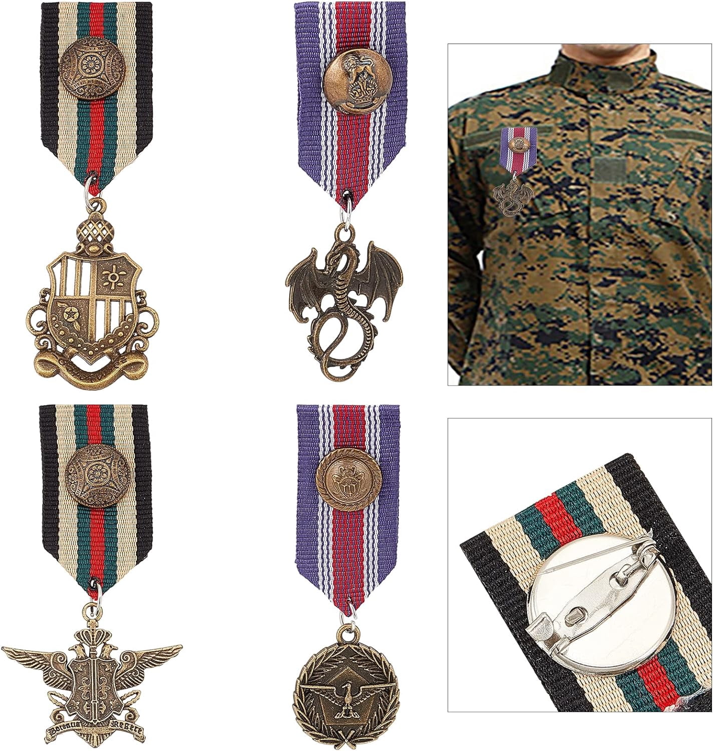 4 Pcs Costume Military Badge Medal 4 Style Military Hero Combat Medals ...