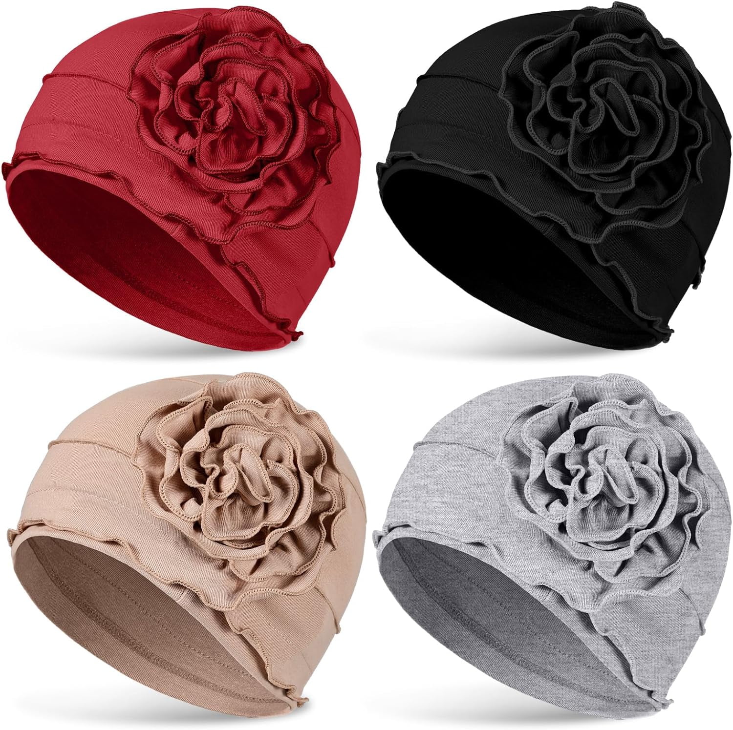 4 Pcs Cotton Beanie Turban Headwear for Women Soft Cancer Chemo Head ...
