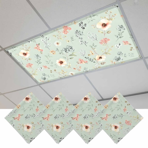 4 Pcs Cream Poppies Fluorescent Light Covers Modern Boho Chic Floating ...